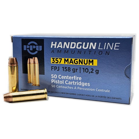 357 Mag – PPU 158 Grain Flat Point Jacket – 50 Rounds