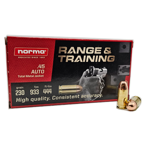 45 Auto – Norma 230 Grain Full Metal Jacket – 50 Rounds